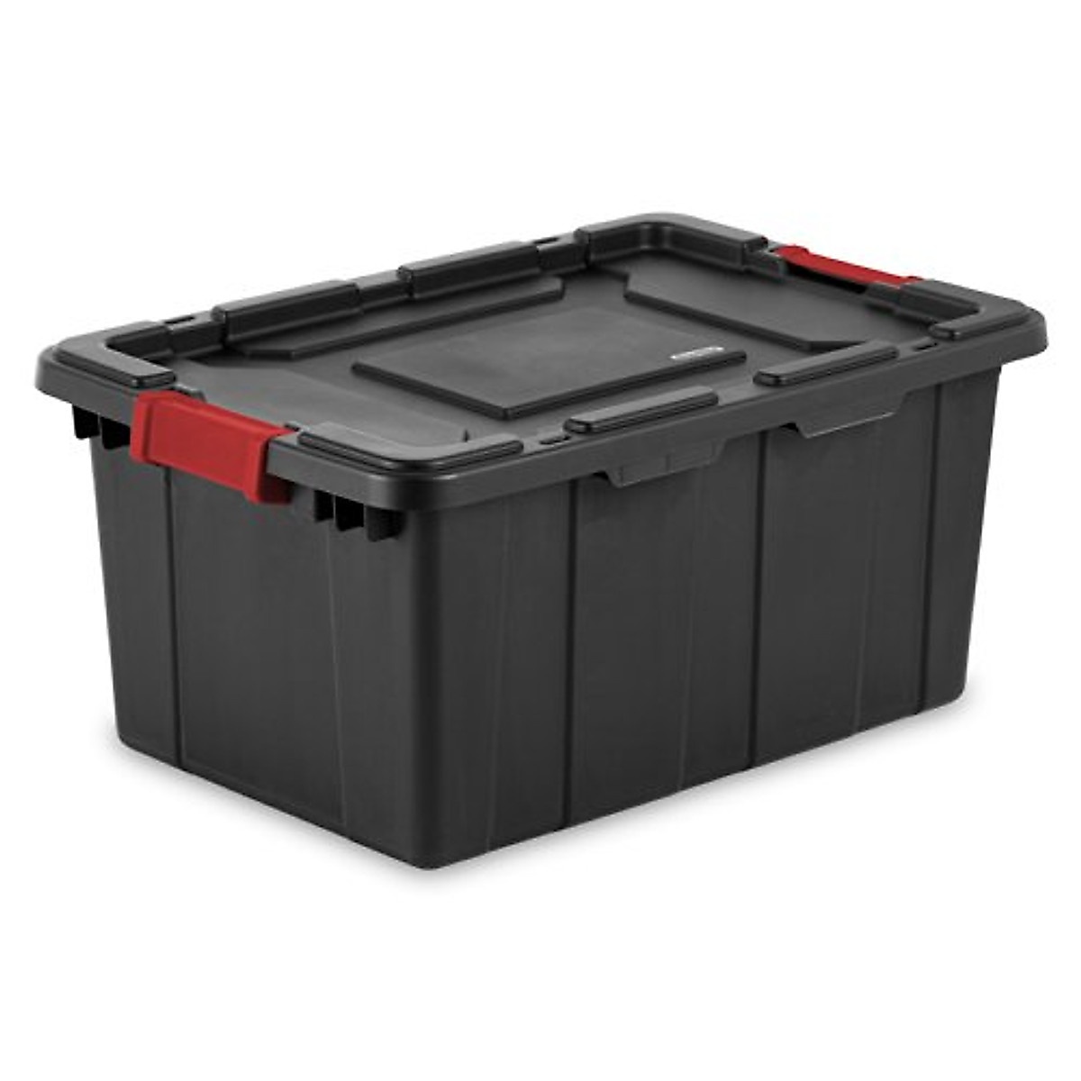 Sterilite 14649006 15 Gallon/57 Liter Industrial Tote, Black Lid & Base w/ Racer Red Latches, 6-Pack & 14669004 27 Gallon/102 Liter Industrial Tote, Black Lid & Base w/ Racer Red Latches, 4-Pack