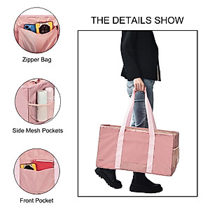 Litvyak Extra Large Utility Tote Bag, Reusable Grocery Bags Collapsible Tote Shopping Bag for Groceries, Storage, Picnics, Beach, Pool, Laundry, with Reinforced Wire Frame & Handles(Pink)