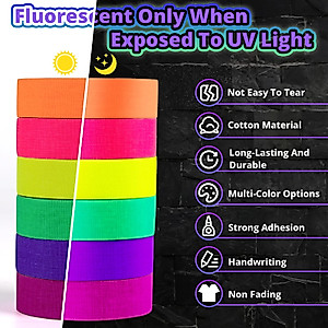 HTVRONT UV Blacklight Reactive Neon Tape, 6 Colors Neon Gaffer Tape, Fluorescent UV Black Light Glow in The Dark Tape for UV Party 0.6inch x 16.5ft x 6 Rolls