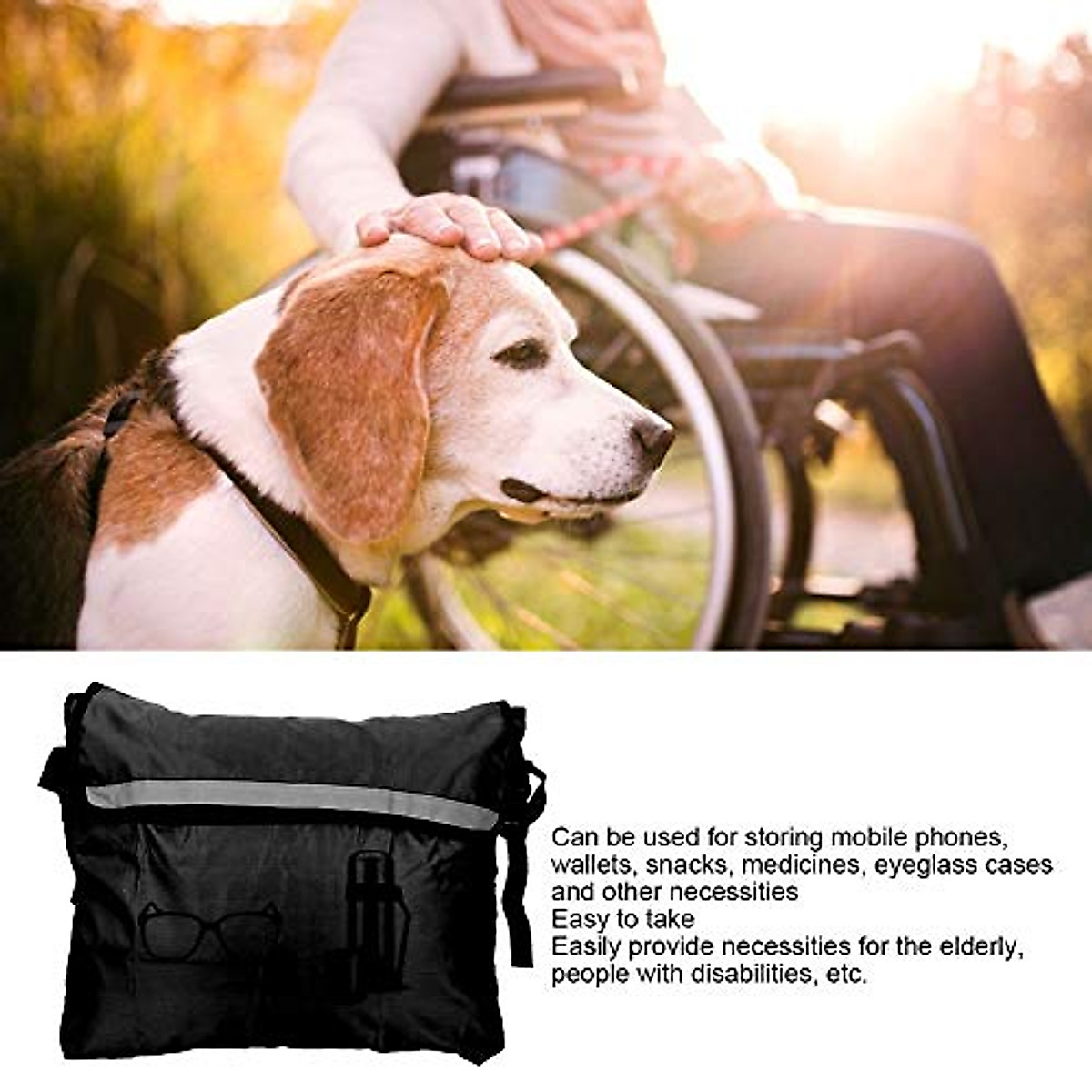 Wheelchair Side Bag Arm Rest Holder Pouch Wheel Chair Accessories Organizers Storage Bag for Elderly Seniors Adults Black