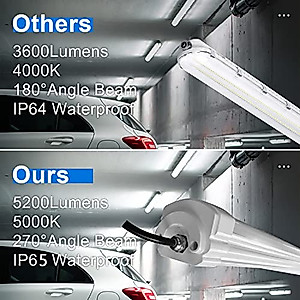4FT LED Vapor Tight Lights, 40W LED Vapor Proof Light, 5200LM 5000K Commercial LED Workshop Light, IP65 Waterproof for Car Wash, Garage, Walk-in Freezer, 100-277V AC DLC UL Listed (6-Pack)