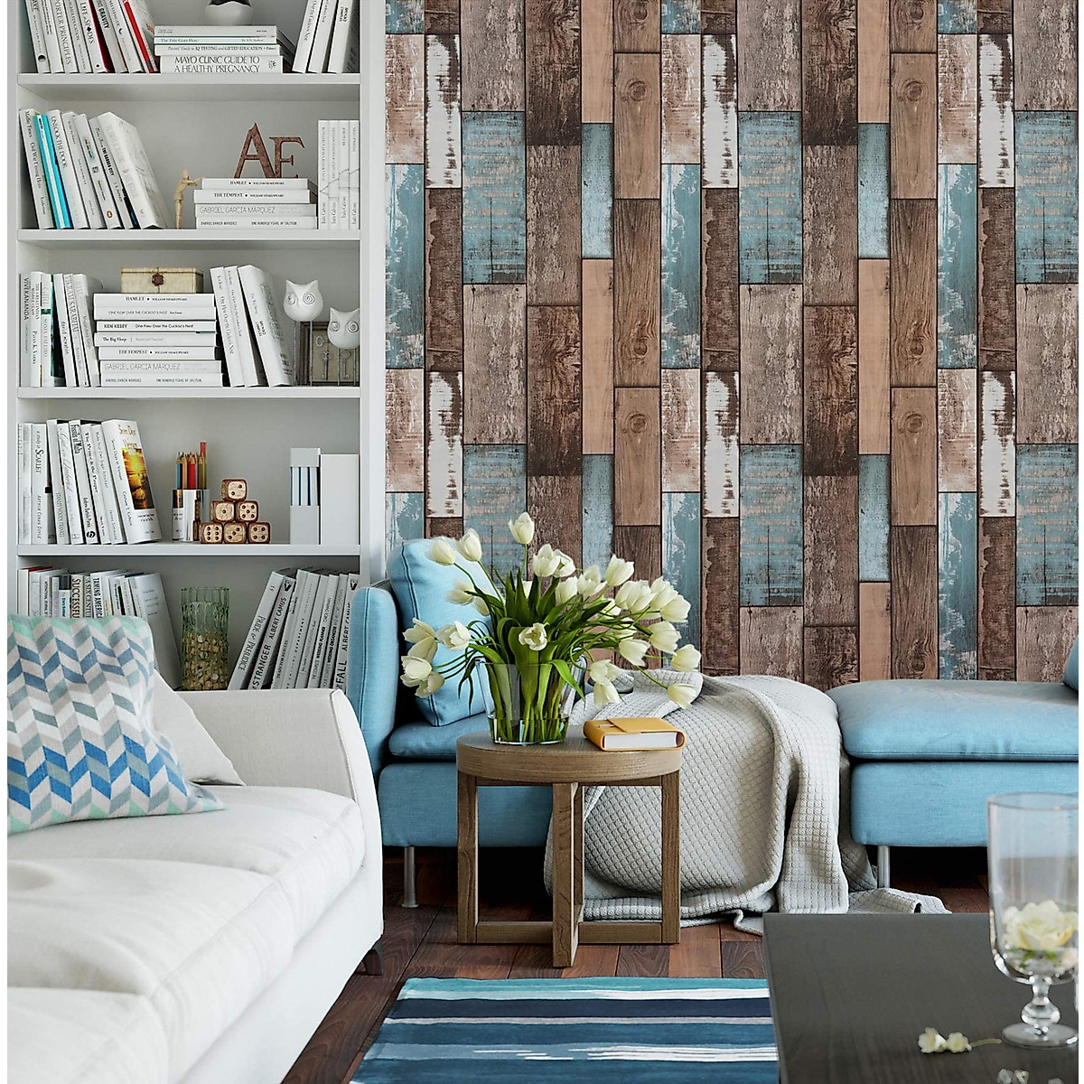 118''x17.7''Wood Wallpaper Peel and Stick Wood Contact Paper Wood Plank Wallpaper Stick and Peel Self Adhesive Wallpaper Removable Wallpaper Rustic Distressed Wood Look Wallpaper Faux Vinyl Roll