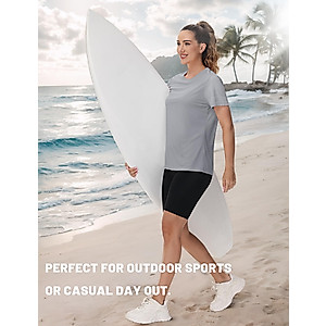 TACVASEN Womens Short Sleeve Shirts Athletic Workout Tops UPF 50+ Rash Guard Running Crew Neck Summer T-Shirts Light Grey M