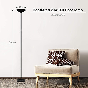 BoostArea Floor Lamp, Standing Lamp, 20W 2000LM LED Torchiere Floor Lamp, Stepless Dimmable, Touch Control, 3000K Daylight, 50000hrs Lifespan, Floor Lamps for Living Room, Standing Lamps for Bedroom