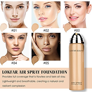 LOKFAR AirBrush Foundation Spray, Silky Mist Foundation Spray Makeup Set with Brush, Full Coverage Foundation for Smooth Radiant Finish, Formula Breathable Lightweight Hydrating | #04 Buff Beige