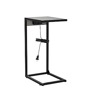 Set of 2 C Shaped End Table with Charging Station, Snack Side Table with Table with USB Ports & Power Outlets, C Tables for Couch, Couch Tables That Slide Under, for Living Room, Bedroom, Gray