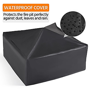 Yaheetech 34in Fire Pit Table Outdoor Wood Fire Pits Fire Pits for Outside Patio Square Steel Stove with Mesh Screen, Waterproof Cover & Poker for Bonfire Camping