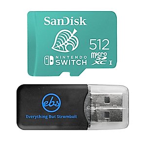 SanDisk MicroSD Card 512GB Nintendo Switch Memory Card Works with Nintendo Switch OLED, Switch and Switch Lite (SDSQXAO-512G-GNCZN) C10 Bundle with (1) Everything But Stromboli MicroSD Card Reader