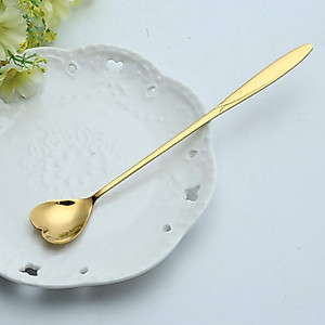 Verdental Heart Shaped 7 inches Stainless Steel Couple Long Cafe Cheese Spoon (1 Pair)