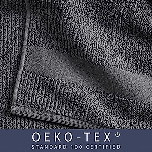 Market & Place 100% Cotton Super Soft Luxury Hand Towel Set | Quick-Dry and Highly Absorbent | Ribbed Textured | 550 GSM | Includes 6 Hand Towels | Roda Collection (Dark Grey)