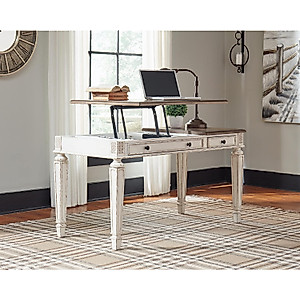 Signature Design by Ashley Realyn French Country 60" Home Office Lift Top Desk with USB Charging, Chipped White