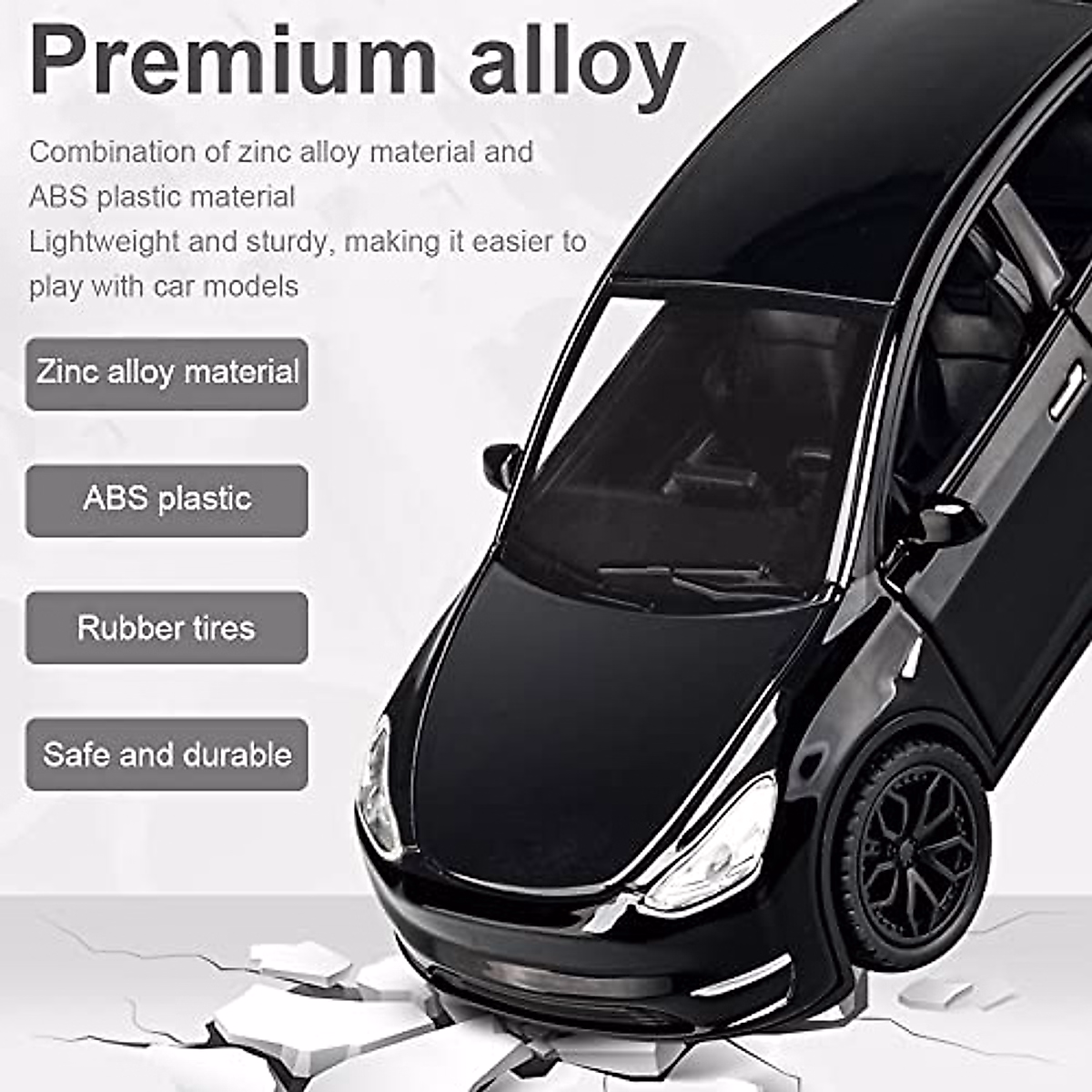 1:32 Scale Model Y Alloy Car Model Diecast Toy Vehicles for Kids, Tesla car Model，Pull Back Alloy Car with Lights and Music,Mini Vehicles Toys for Kids Gift ，Children Birthday Gift. (Black)