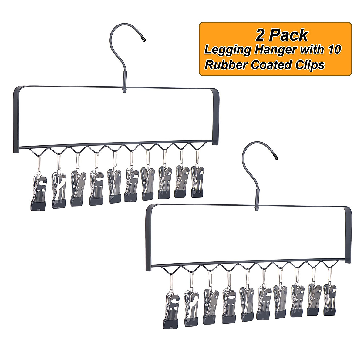 GallFould Legging Organizer for Closet Storage: Set of 2 Legging Hanger with 20 Clips Holds up to 20 Yoga Pants - Collapsible Heavy-Duty Hat Racks - 360° Rotation Space Saving Legging Hooks