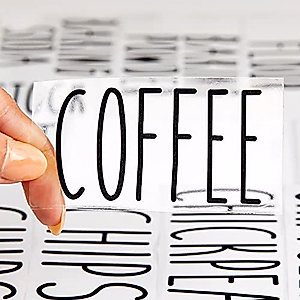 Talented Kitchen 136 Pantry Labels for Food Containers, Preprinted Clear Kitchen Food Labels for Organizing Storage Canisters & Jars, Black All Caps + Numbers Stickers (Water Resistant)