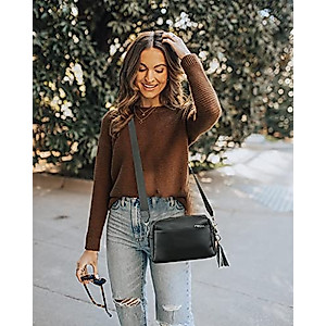 Roulens Triple Zip Small Crossbody Bag for women,Wide Strap Cell Phone Purse Shoulder Handbag Wallet with Credit Card Slots