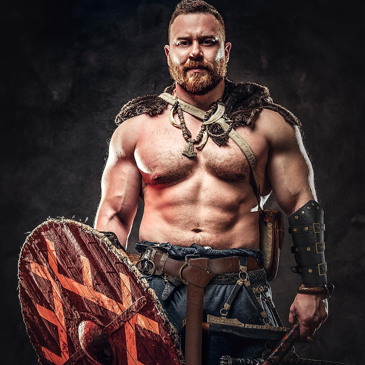 Berenlu 3 PCS Renaissance Accessories, Viking Renaissance Belt Medieval Vintage Belt Pouch, and Leather Bracers, Enhance Your Halloween Renaissance Cosplay with Medieval Accessories (Brown)