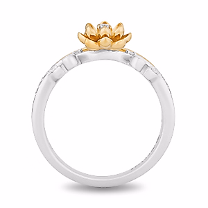 Jewelili Enchanted Disney Fine Jewelry Sterling Silver and 10K Yellow Gold 1/8 Cttw Natural White Round Diamond Tiana Engagement Ring (8)