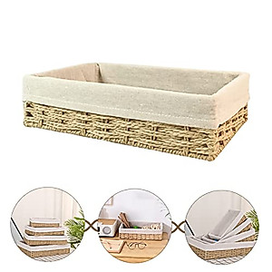 NOLITOY Storage Basket Rectangular Wicker Basket Bread Serving Basket Vanity Organizer Tray Makeup Organzier Rattan Sundries Basket Sundries Storage Organizer Paper Cosmetic Storage Box
