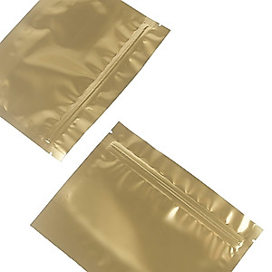QQ Studio Pack of 100 Double-Sided Glossy Wide Mouth Smell Proof Stand Up Resealable Pouch Bags (Glossy Gold, 6.5x5" (3oz))