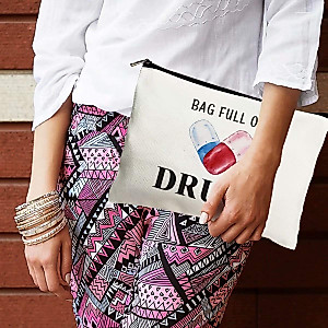 Nurse Practitioner Gifts Makeup Cosmetic Bags for Women - Bag Full of Drugs-Funny Travel Bags Cotton Zipper Pouch Toiletry Make-Up Case for Best Friends Bestie Sister Daughter Birthday Christmas Gifts