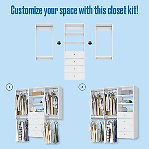 Closet Kit with Hanging Rods, Shelves & Drawers - Corner Closet System - Closet Shelves - Closet Organizers and Storage Shelves (White, 66 inches Wide) Closet Shelving