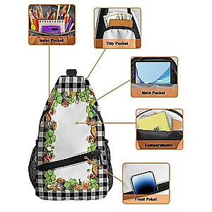 Gsypo Sling Backpack, St.Patrick's Day Shamrocks Gold Black Buffalo Plaid Waterproof Lightweight Small Sling Bag, Travel Chest Bag Crossbody Shoulder Bag Hiking Daypack for Women Men