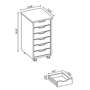 Pemberly Row Mid Century Six Drawer Wood Rolling Storage Cart in Black