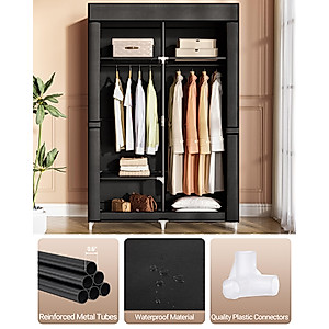 Hzuaneri 35.8 Inch Closet Wardrobe, Clothes Storage Organizer for Hanging Clothes with Cover, 2 Hanging rods, 5 Storage Shelves, Portable Closet for Bedroom 35.8 x 17.7 x 66 inches, Pure Black