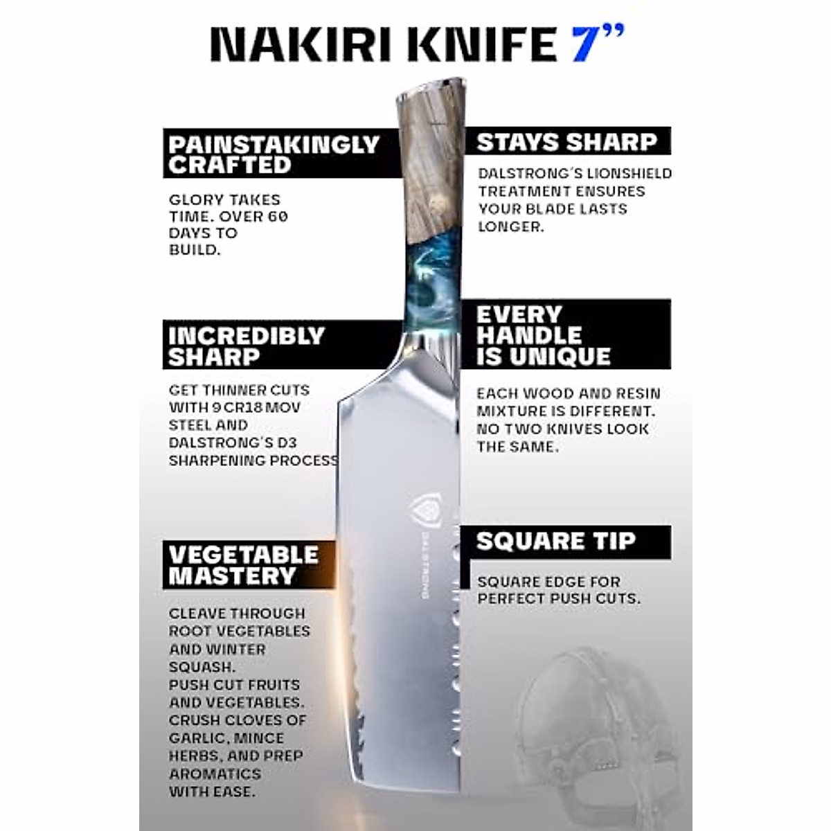 Dalstrong Nakiri Knife - 7 inch - Valhalla Series - 9CR18MOV High Carbon Steel - Vegetable Kitchen Knife - Celestial Resin & Wood Handle - Razor Sharp Asian Knife - w/Sheath