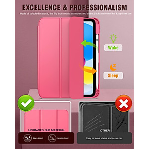 TiMOVO Case for iPad 10th Generation with Pencil Holder iPad 10.9 Inch Case 2022, iPad Case 10th Generation Hybrid Slim Tri-fold Stand Protective Cover with Clear Back for iPad 10, Watermelon Pink