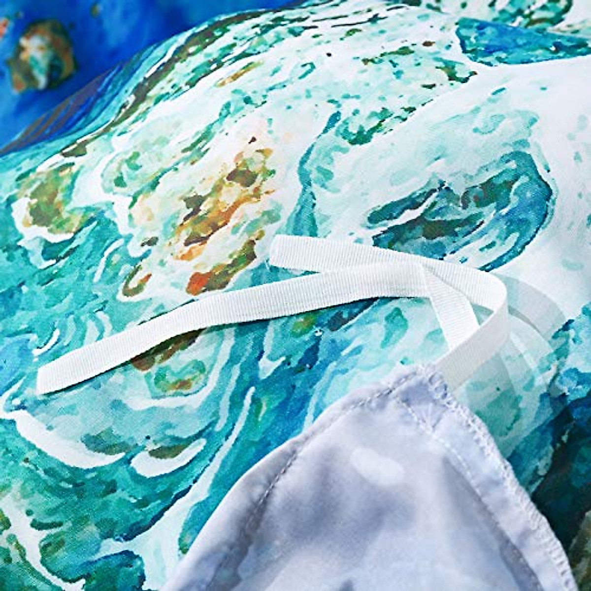 HYPREST Aqua Blue Duvet Cover Set Queen Size,3 Pcs Soft Cooling Aesthetic Duvet Cover with Ties and Zipper,Ocean Beach Themed Bedding Duvet Covers Queen,Oeko-TEX Certificated