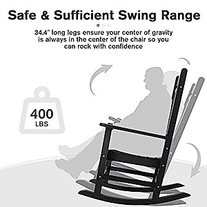 Devoko Rocking Chair Plastic Outdoor Indoor Patio Rocker Chair High Back All Weather Rocker for Patio Backyard Porch Garden (Black)