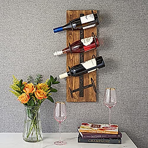 Twine Rustic Country Wood and Metal, Set of 1 Wall Mounted Rack, Wine Storage, Wrought Iron, 8" x 23.15"