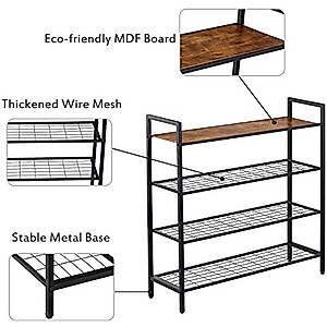 VECELO Shoe Rack Entryway Storage Stand with Removable Side Pockets, 4-Tier Organizer, Brown