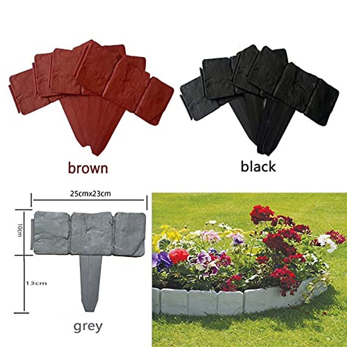 W&Y-YWSH Garden Landscape Edging Borders for Flower Beds, Border Edging, Gray Stone Effect Plastic Garden Edging Hammer-in Lawn Palisade Fencing, No Dig Landscape Edging - 10/20Pcs