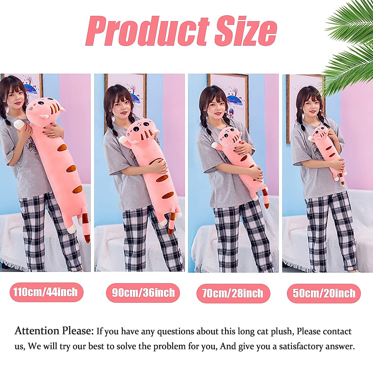 Cute Long Cat Plush Pillow - Soft Cat Stuffed Animal Body Pillow for Kids and Girlfriend, Kitten Plushie Toy for Sleeping and Decor, Idea (Pink,20in/50cm)