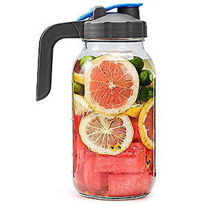 Mason Jar 64 oz Pitcher, Large Mason Jars Half Gallon Pitcher with Wide Mouth Airtight Lid, Heavy Duty 2 Quart Glass Pitcher With Lid for Cold Brew, Sun Tea, Juice, Coffee, Leakproof, Set of 1