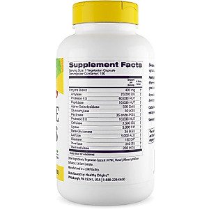 Healthy Origins Digestive Enzymes (NEC) Broad Spectrum - with Protease, Amylase & Lipase - Gluten-Free Digestion and Gut Health Supplement - 180 Veggie Capsules