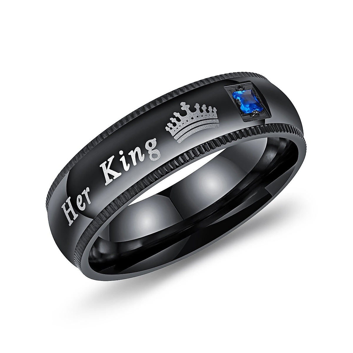 2Pcs His and Her Couples Rings Set His Queen Her King Rings Stainless Steel Wedding Engagement Band Matching Promise Rings for Couple (Black, Men Size 9 & Women 8)
