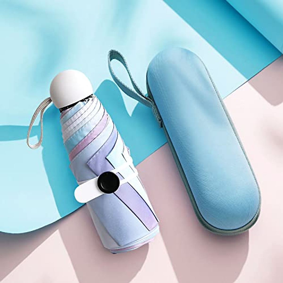 YumSur Mini Travel Sun & Rain Umbrella, Small UV Compact Folding Umbrella with Case 8 Ribs Anti-UV Lightweight Umbrella