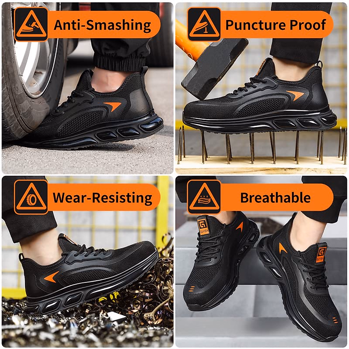 Steel Toe Shoes for Men Comfortable Lightweight Indestructible Work Sneakers for Men Puncture Proof Slip On Safety Shoes for Industrial,Coustruction Black