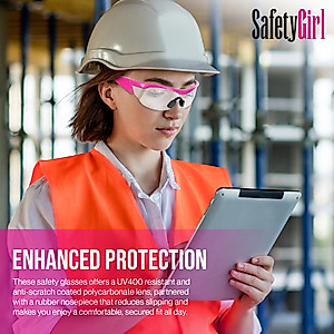 Safety Girl Navigator Safety Glasses | Safety Glasses for Women | Safety Glasses with Navigator | Anti-Scratch Glass | Pink Clear