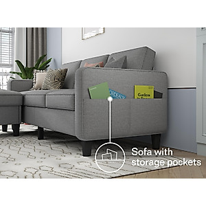 Woyomeub Sectional Couches for Living Room: L Shaped Couch with Storage Ottoman - Gray Sofa 3 Seater Furniture Set Modern Linen Fabric Futon Sleeper Sofas for Apartment Studio Small Space