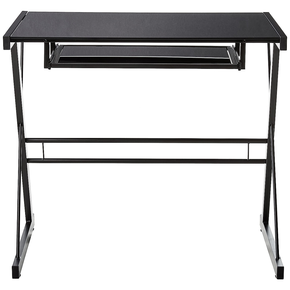 Walker Edison Modern Small Metal and Glass Computer Gaming with Under Desk Keyboard Tray Black Home Office Desk, 31 inch