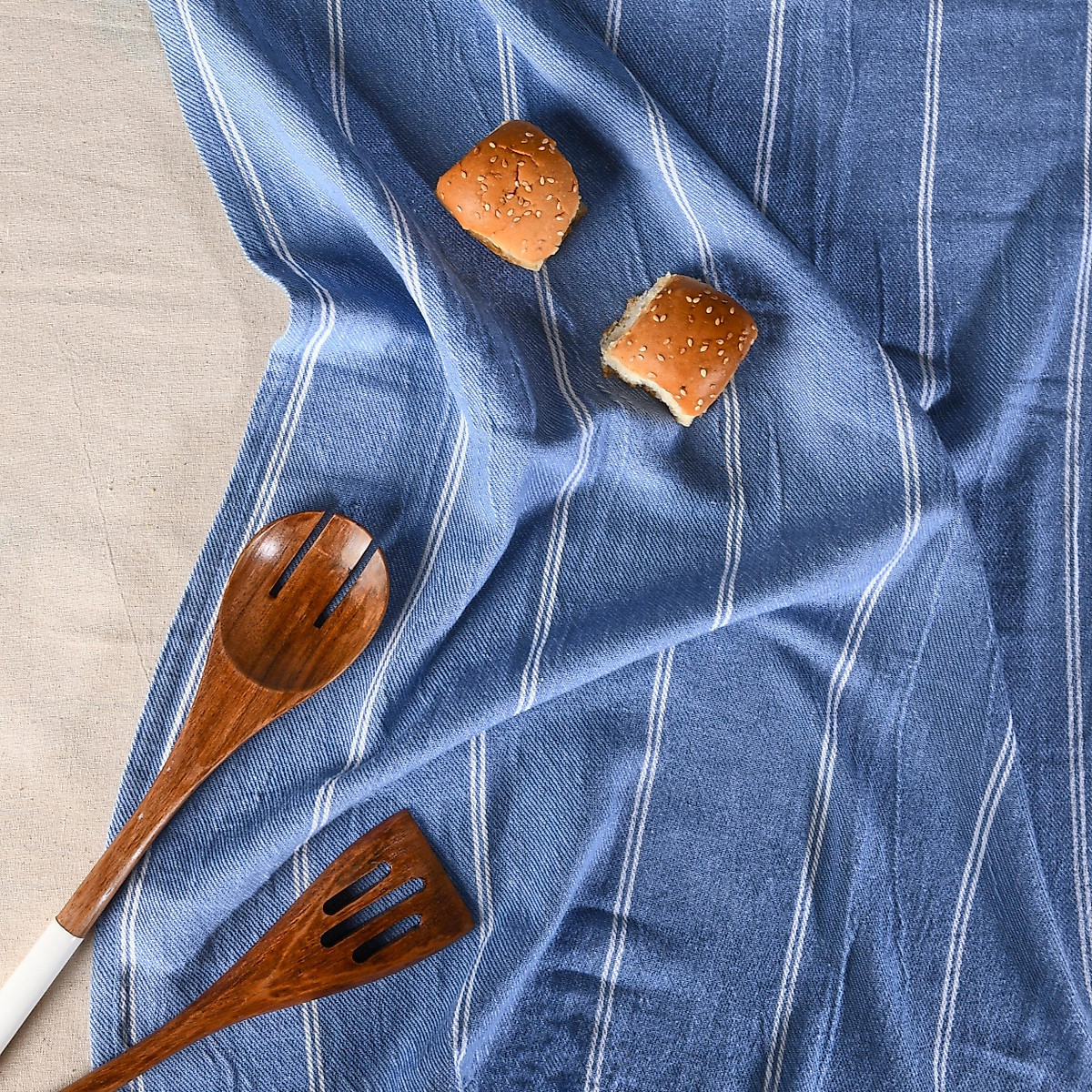 Folkulture 100% Cotton Kitchen Towels with Hanging Loop, Dish Towels for Home Décor, Kitchen Hand Towels or Absorbent Ktichen Towels, Waffle Kitchen Towels, 20" x 28", Set of 4 (Denim Blue)