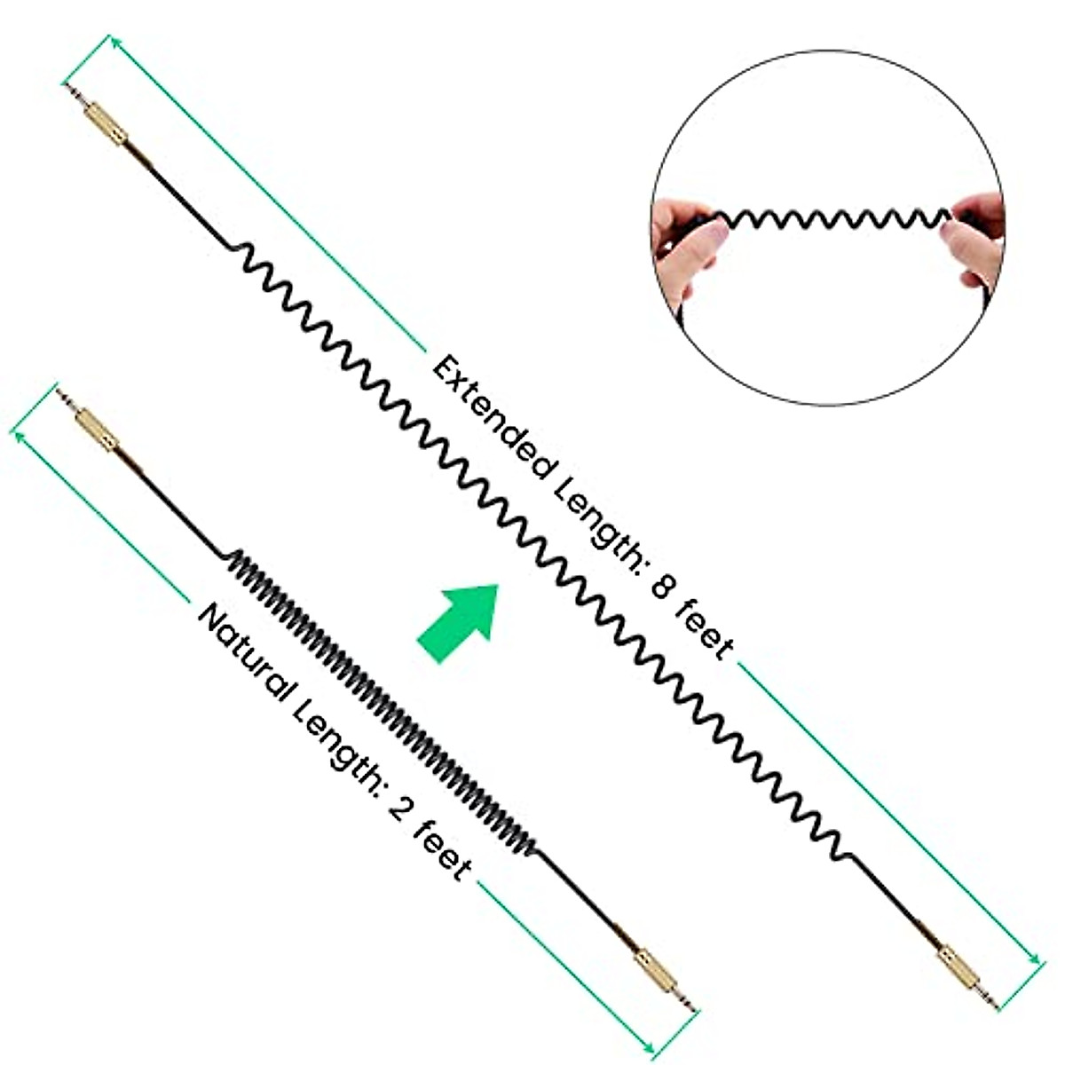 weishan Car Aux Cord, 3.5mm Coiled Male to Male Stereo Audio Cable Aux Cord Replacement for Alexa Dot, Headphones, Home Stereos, Speaker, iPhone, iPad, iPod, 2ft to 8ft Long