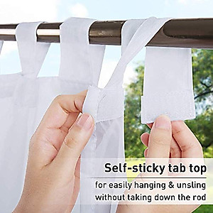 RYB HOME Outdoor Curtain for Patio, Detachable Sticky Tab Top for Easy Hanging & Unsling, Waterproof Outside Porch White Sheer Drape Indoor Outdoor Deck, 1 Curtain Rope, W 54 x L 84 inch Long