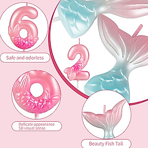 Mermaid Birthday Candles, Number 3 Candle with 2pcs Mermaid Tail Cake Toppers, Mermaid 3rd Birthday Decorations Girl, Little Mermaid Party Favors Cake Decor Anniversary Celebration Supplies