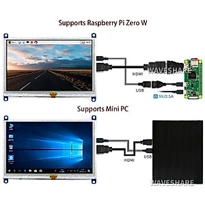 waveshare 5inch HDMI LCD Resistive Touch Screen LCD (B), 800x480 Resolution, Support All Versions of Raspberry Pi,Windows 10/8.1/8/7, BB Black, as Well as General Desktop Computers