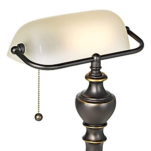 Regency Hill Haddington Traditional Piano Banker Table Lamp 16" High Antique Bronze Dark Brown Metal Alabaster Glass Shade Decor for Bedroom House Bedside Nightstand Home Office Reading